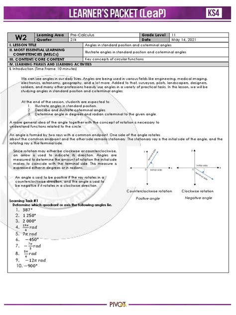 Q4 Stem Pre Calculus W2 Download Free Pdf Angle Cartesian
