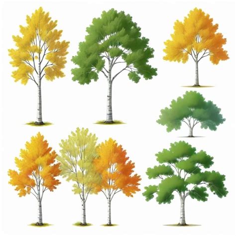 Aspen Tree Vector Set White Background Isolated Premium Ai Generated