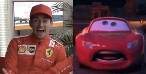 A Man In An Orange Shirt Is Next To A Red Car And Another Photo Of The Character From Cars
