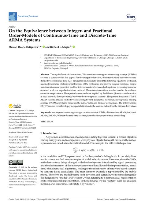 Pdf On The Equivalence Between Integer And Fractional Order Models Of Continuous Time And