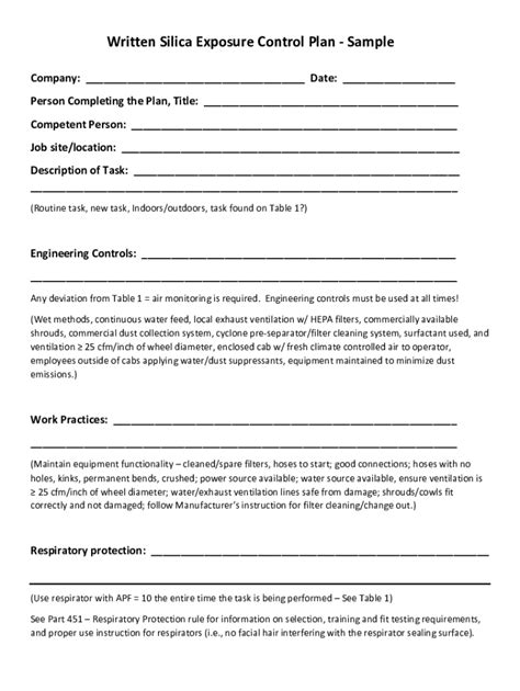 Fillable Online Oem Msu Written Silica Exposure Control Plan Sample