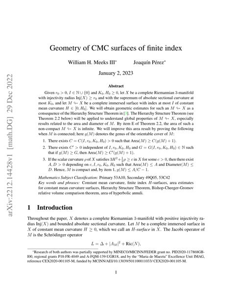 Pdf Geometry Of Cmc Surfaces Of Finite Index