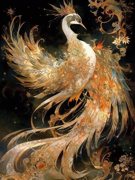 Premium Ai Image Painting Of A Peacock With A Crown On Its Head And A