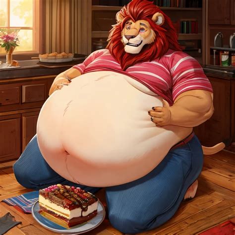 Male Lion Furry Red Mane Bright Reddish Pink Eyes Light Brown Fur