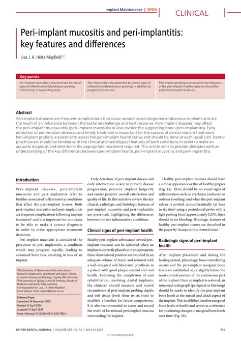 Pdf Peri Implant Mucositis And Peri Implantitis Key Features And