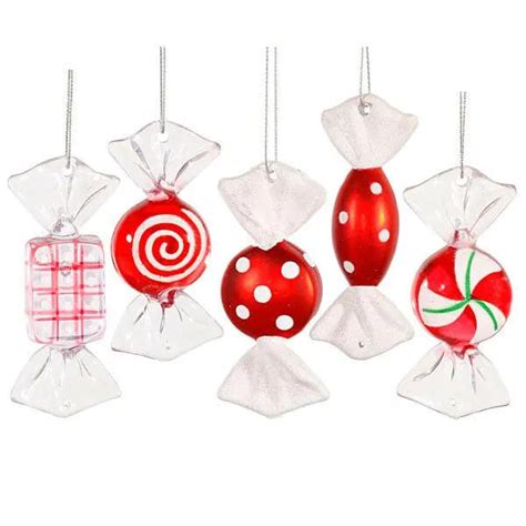 Assorted Peppermint Candy Ornaments 35 Inch 5 Piece Box Candy Warehouse