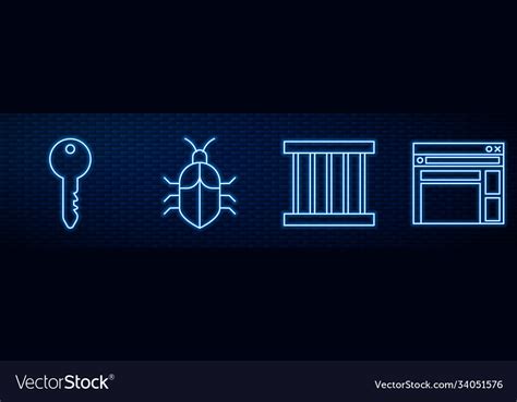 Set Line Prison Window Key System Bug Concept Vector Image