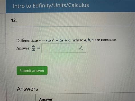 Solved Intro To Edfinityunitscalculus 12 Differentiate Y