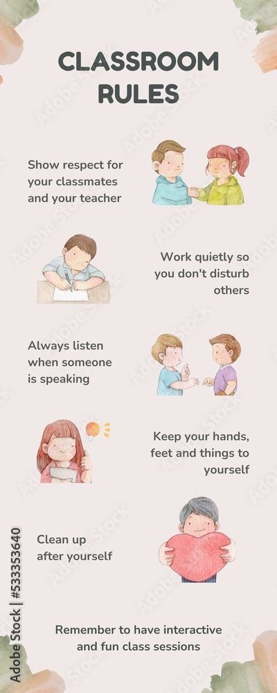 Colorful Illustrated Classroom Rules Infographics Stock Illustration