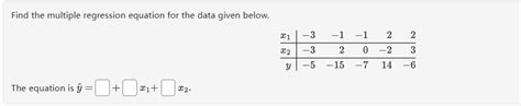 Solved Find The Multiple Regression Equation For The Data Chegg