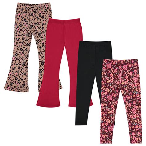 Girls 4 Pack Rib Ity Brushed Ity Leggings Soft Stretchy And Comfortable Pants Ceris Size