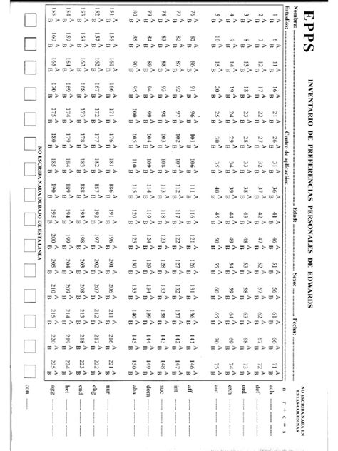 Epps Hoja De Respuestas Pdf
