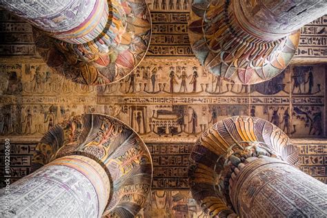 Photo Stock Restoration Of The Ceiling Of Egypts Temple Of Esna Has