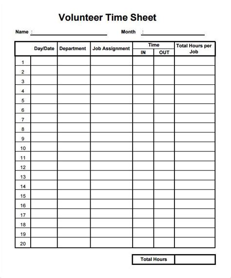 Volunteer Chart Template