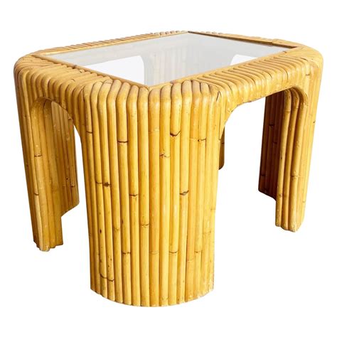 Boho Chic Split Bamboo Glass Top Side Table For Sale At 1stdibs