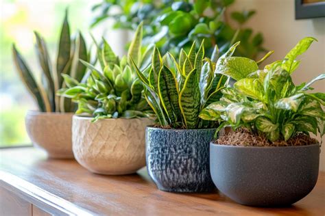 Five Different Types Of Indoor Plants In Different Pots 55968232 Stock