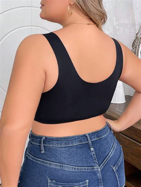 Plus Size Wirefree Bra With Front Closure And Button No Underwire