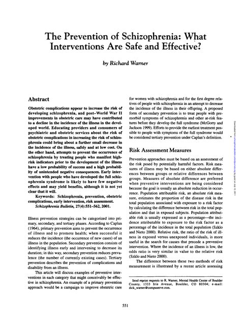Pdf The Prevention Of Schizophrenia What Interventions Are Safe And