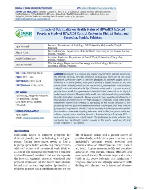 Pdf Impacts Of Spirituality On Health Status Of Hivaids Infected