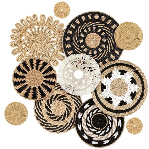 Tatuo 11 Pcs Boho Wall Basket Decor Decorative Bulrush Woven Basket Wall Decor Boho Wall Art