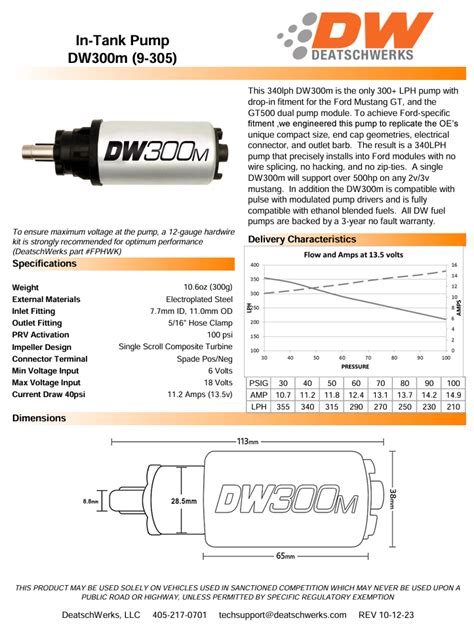 Genuine Deatschwerks 340lph Ford In Tank Fuel Pump Pn 9 305 Bullet