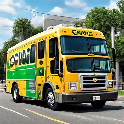 Premium Photo A Green And Yellow Bus With The Word G On The Side