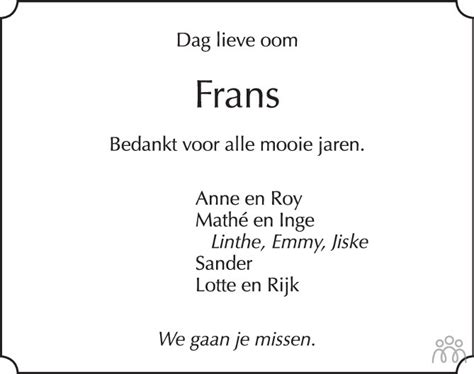 Frans Vaanholt 04 07 2022 Overlijdensbericht En Condoleances Mensenlinq Nl