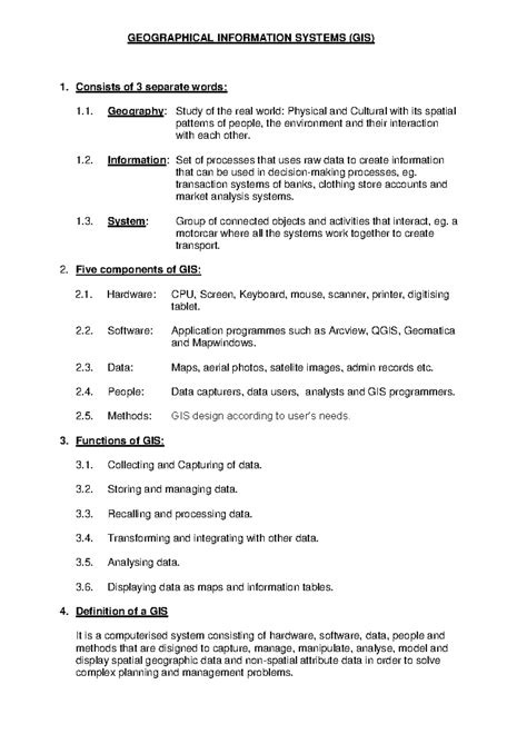 Grade 12 Geography Gis Overview And Applications 11 May Exam Notes