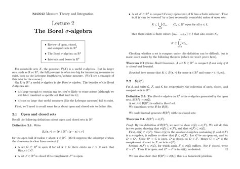Lecture 2 The Borel σ Algebra Lecture Notes Algebra Docsity