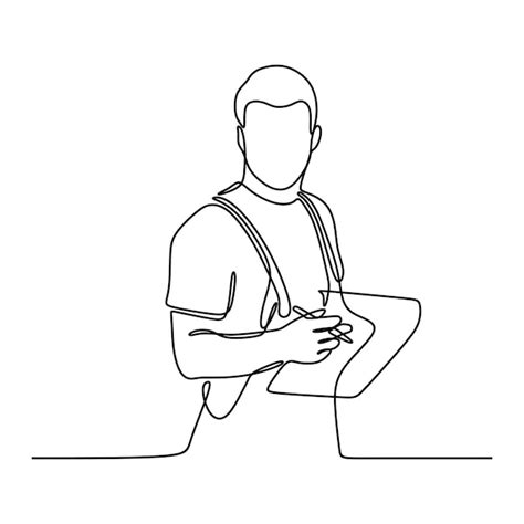Premium Vector Continuous Line Drawing Of Young Man Professional Analyzing Documents