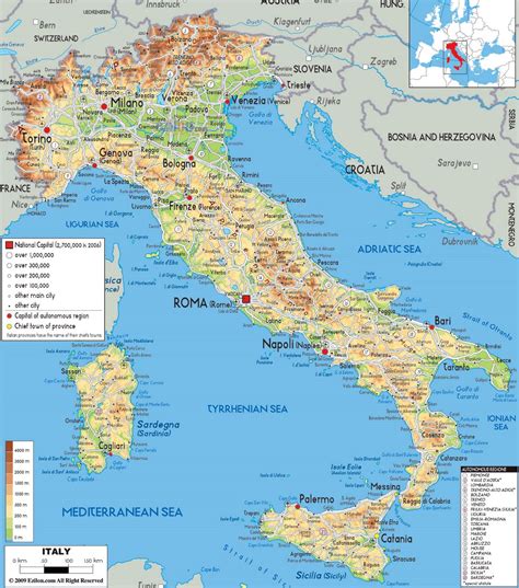 Large Physical Map Of Italy With Roads Cities And Airports Italy