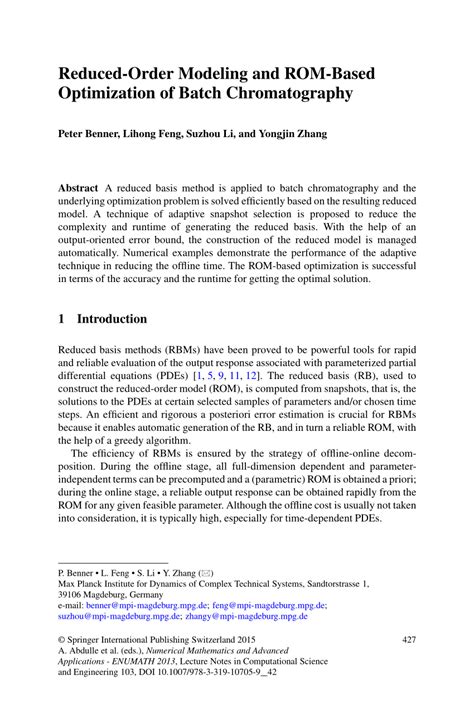 Pdf Reduced Order Modeling And Rom Based Optimization Of Batch Chromatography