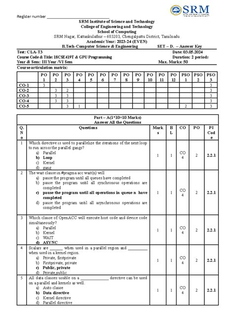 Ct3 Set D Answer Key Gpu Programming Register Number Srm