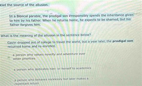 Solved Ead The Source Of The Allusion In A Biblical Parable The