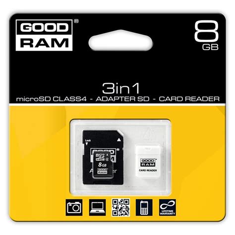 Secure Digital Card Micro 8gb Goodram 3 In 1 Class 4 With Adapter And