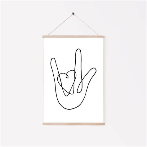 Asl I Love You Line Art Print Minimalist Valentines Day Decor Etsy