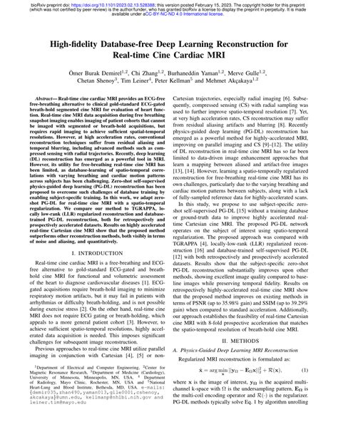 Pdf High Fidelity Database Free Deep Learning Reconstruction For Real Time Cine Cardiac Mri