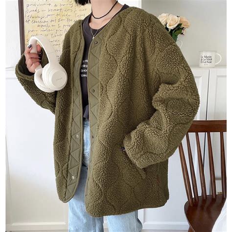 日本 Classical Elf 寬版絎縫短絨毛呢外套 軍綠｜媽咪愛