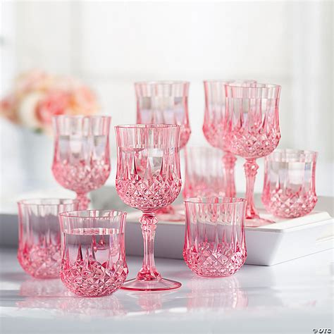 8 Oz Bulk 48 Ct Pink Stemless Patterned Plastic Wine Glasses