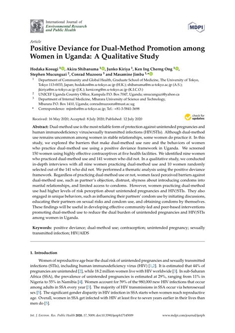 Pdf Positive Deviance For Dual Method Promotion Among Women In Uganda