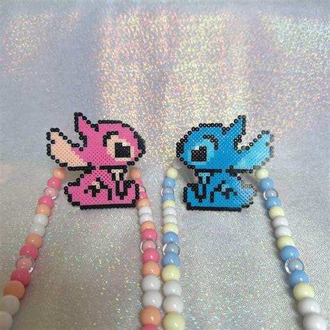 Stitch Couple Rave Led Pacifier Perler Necklace Etsy
