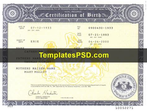 Pennsylvania Birth Certificate Template Psd 2025
