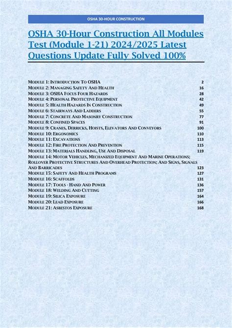 Osha 30 Hour Construction All Modules Test Module 1 21 2024 2025 Latest Questions Update Fully