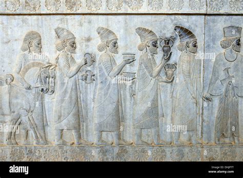 Iran Persepolis Apadana Palace Detail Of Relief Of Delegation Stock