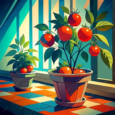 Premium Vector Tomato Tree In A Pot Vector Illustration