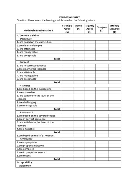 Validation Sheet Module Research Pdf Curriculum Education Theory
