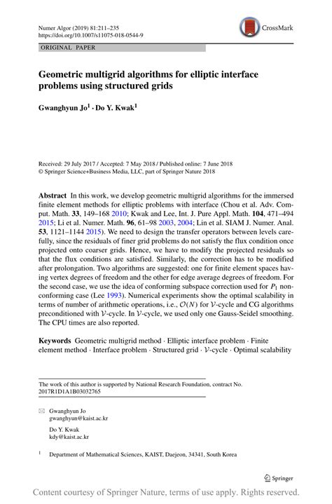 Geometric Multigrid Algorithms For Elliptic Interface Problems Using Structured Grids Request Pdf