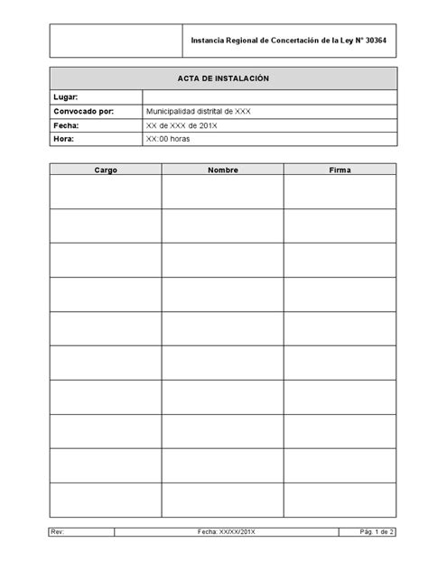 Acta De Instalación Ley N° 30364 Pdf