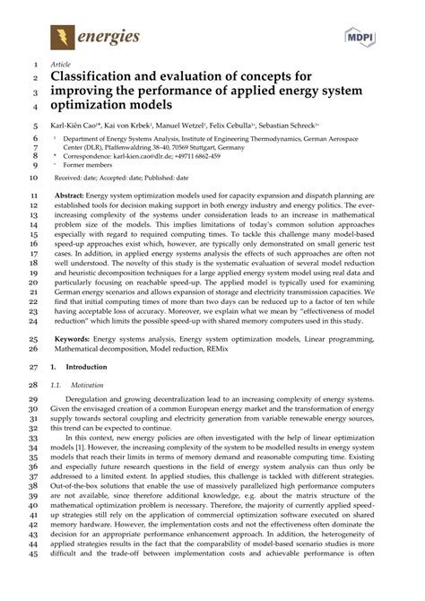 Pdf Classification And Evaluation Of Concepts For Improving The Performance Of Applied Energy