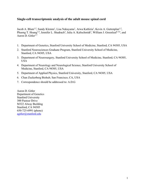 Pdf Single Cell Transcriptomic Analysis Of The Adult Mouse Spinal Cord